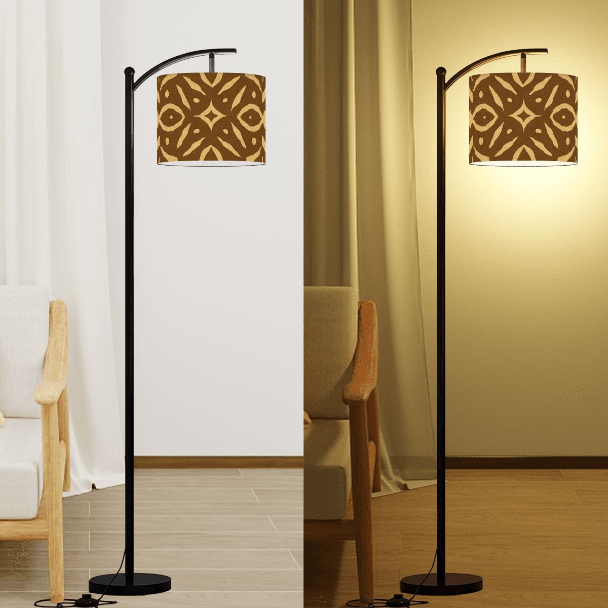 Brown Geometric Arc Floor Lamp Shade – Linen Replacement | Modern ...